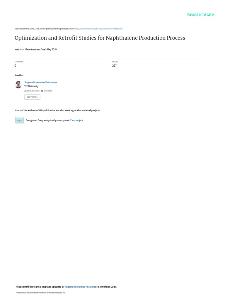 Renewable Naphthalene Production Optimization | PDF | Mole (Unit ...