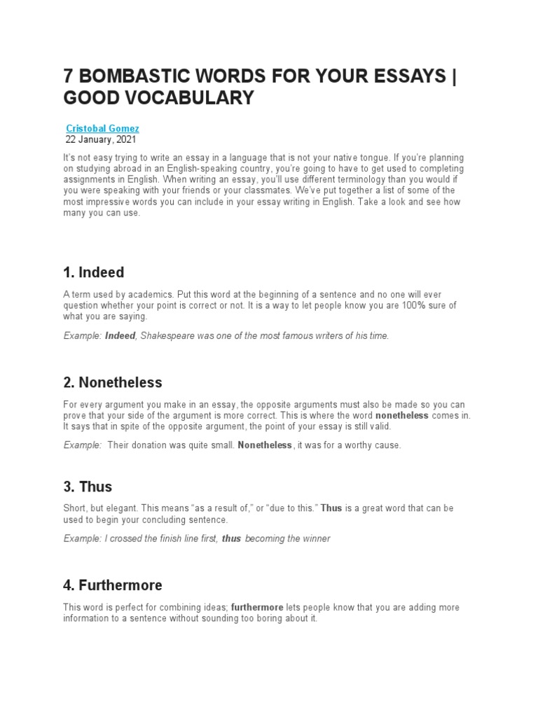 21 ENGAGING WORDS TO ELEVATE YOUR ESSAY WRITING | PDF | Essays ...
