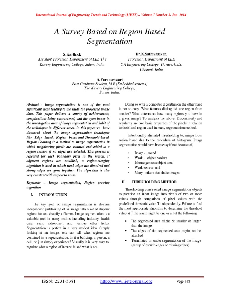 A Survey Based On Region Based Segmentation S Karthick Dr K Sathiyasekar Download Free Pdf