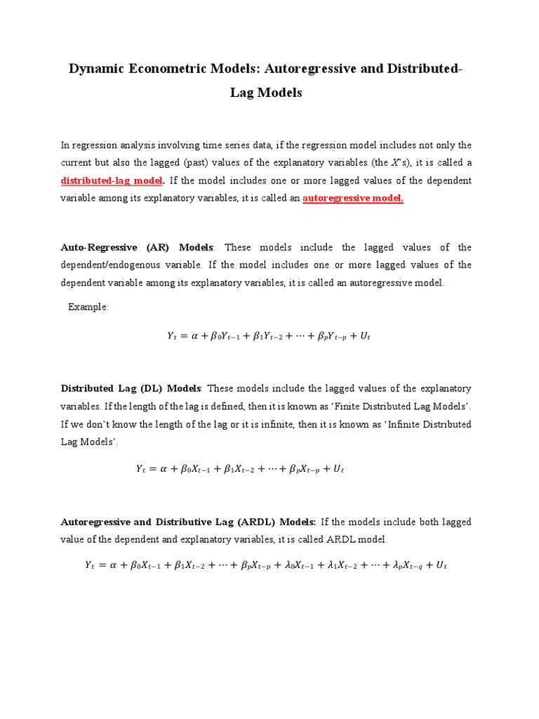 Dynamic Econometric Models: Autoregressive and Distributed-Lag Models ...