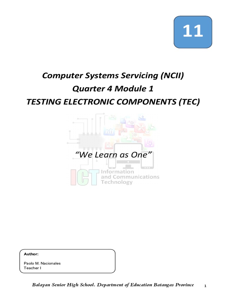 Computer Systems Servicing (NCII) Quarter 4 Module 1 Testing Electronic ...
