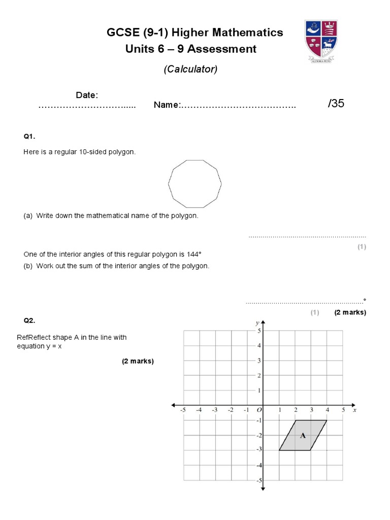 Units 6-9 Higher Test (Calculator) | PDF | Geometric Shapes | Polytopes