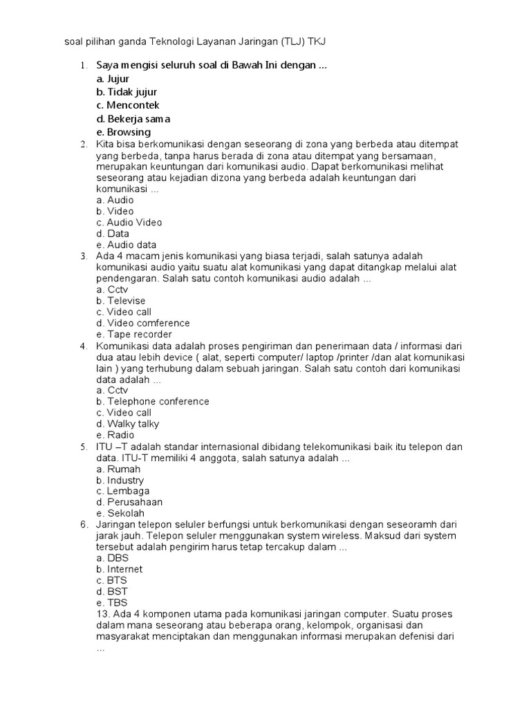 Soal Teknologi Layanan Jaringan Tes | PDF