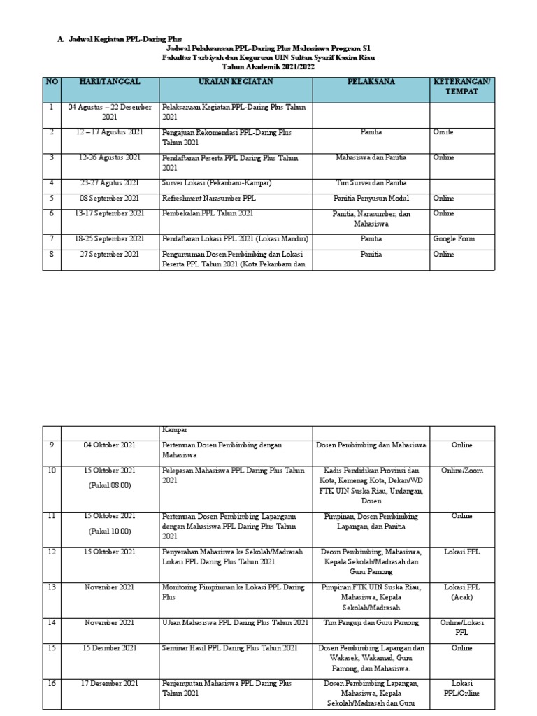 Jadwal Kegiatan PPL | PDF