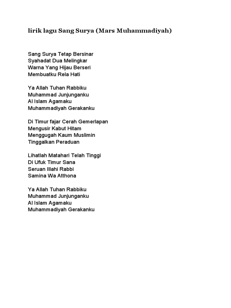 Lirik Lagu Sang Surya | PDF