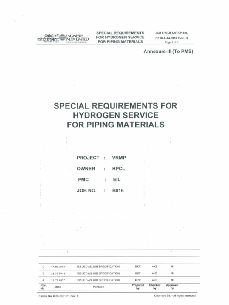 Piping Material Specs - H2 Service | PDF