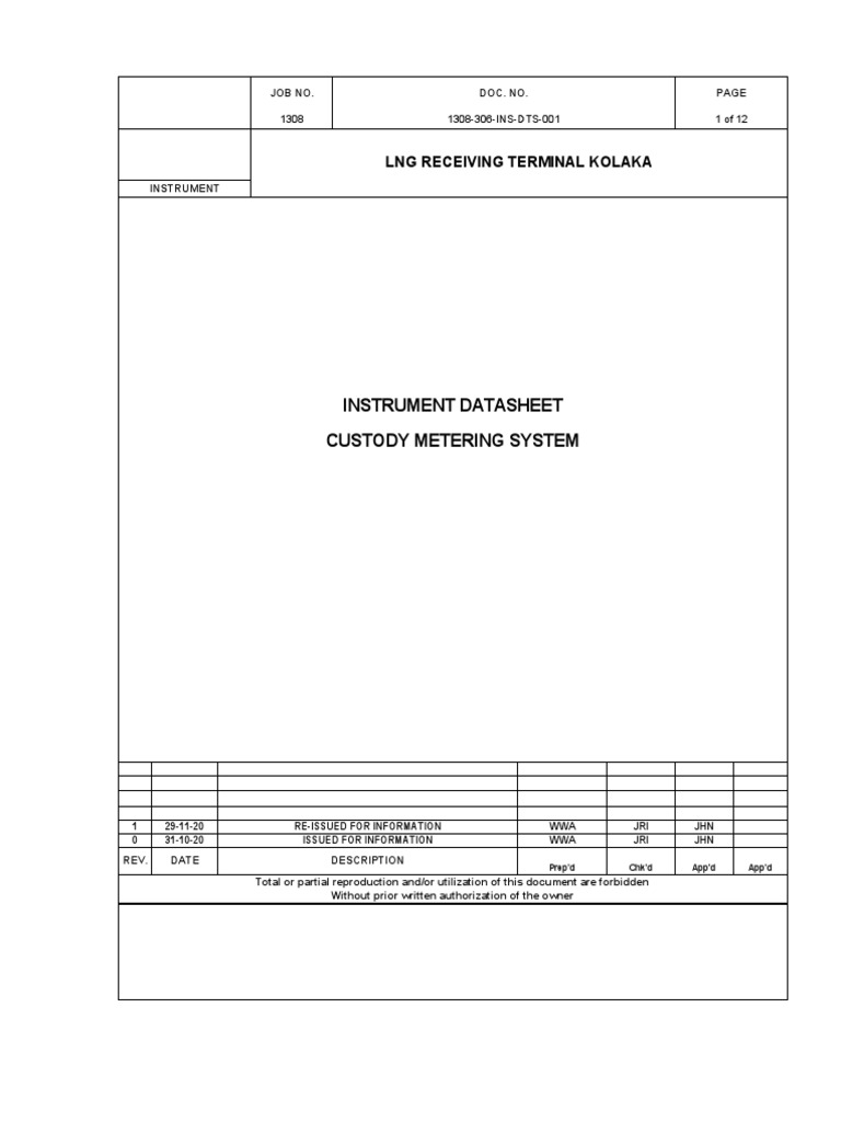1308-306-Ins-Dts-001 - Datasheet Custody Metering System Rev.1 | PDF ...