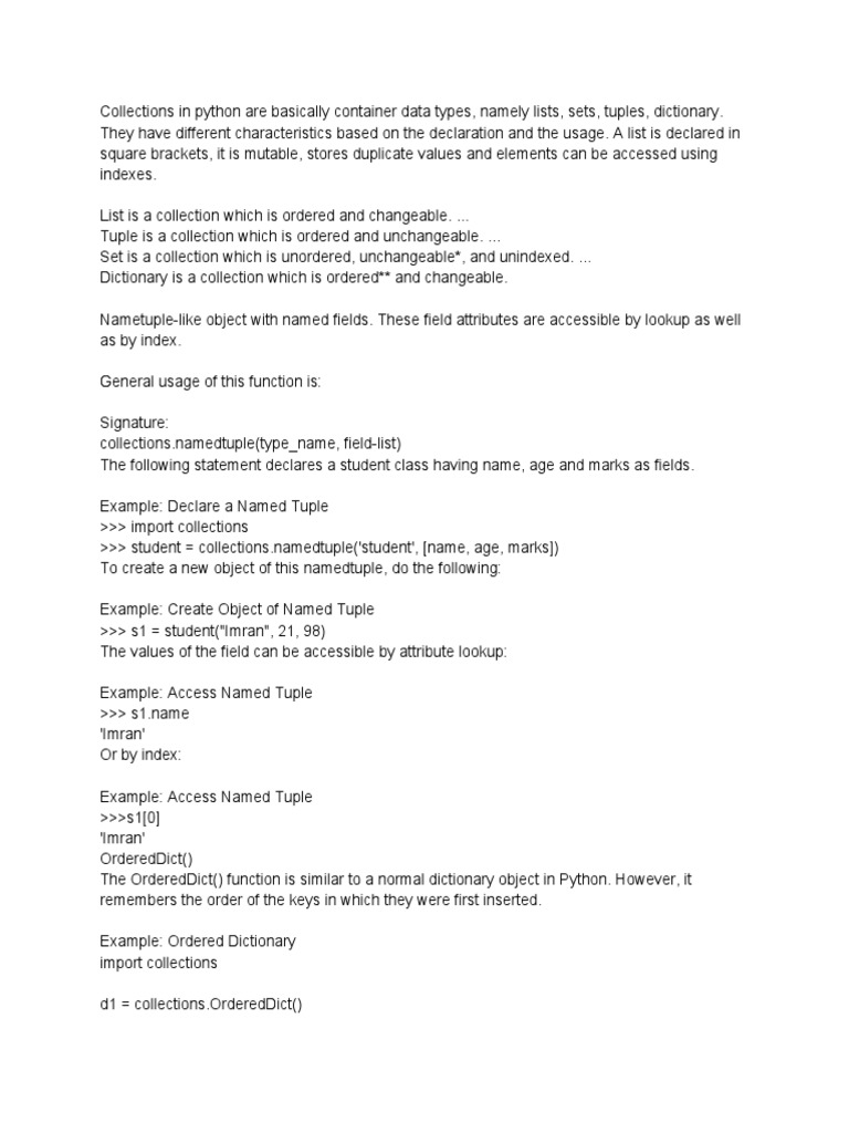 Collections in Python Are Basically Container Data Types, Namely Lists ...