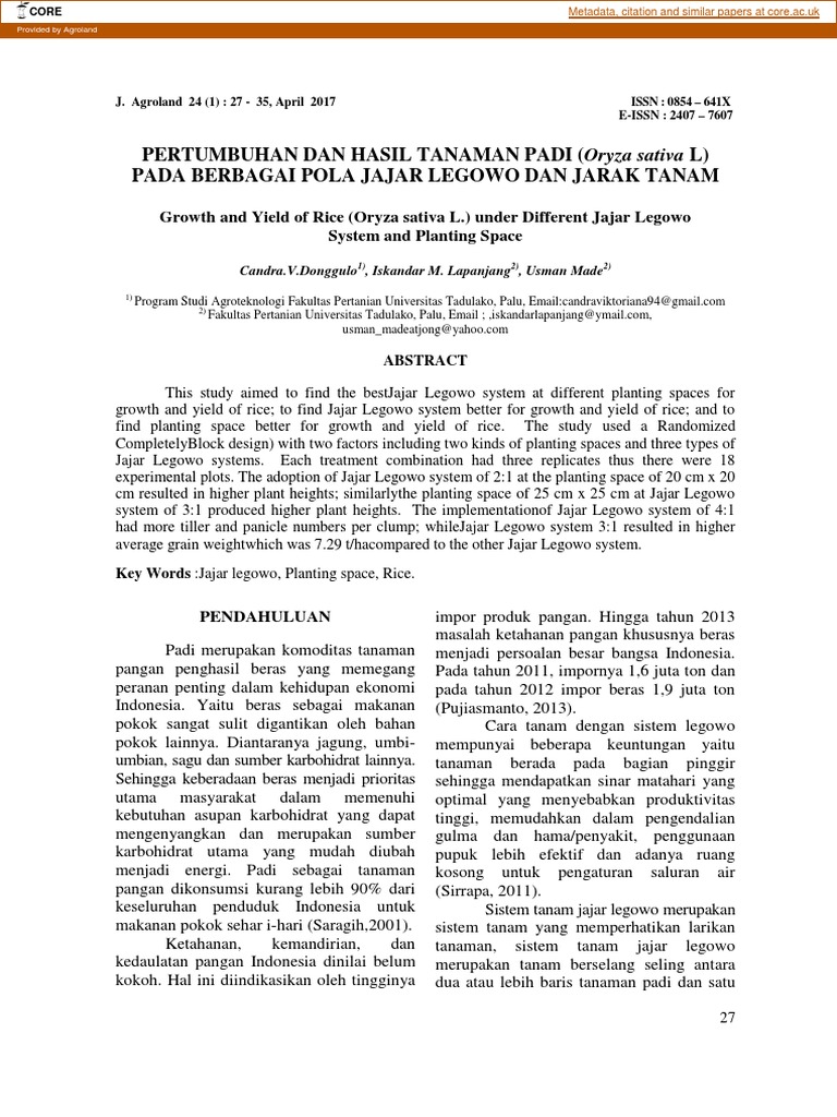 Pertumbuhan Padi dengan Jajar Legowo | PDF | Griya & Taman | Sains ...