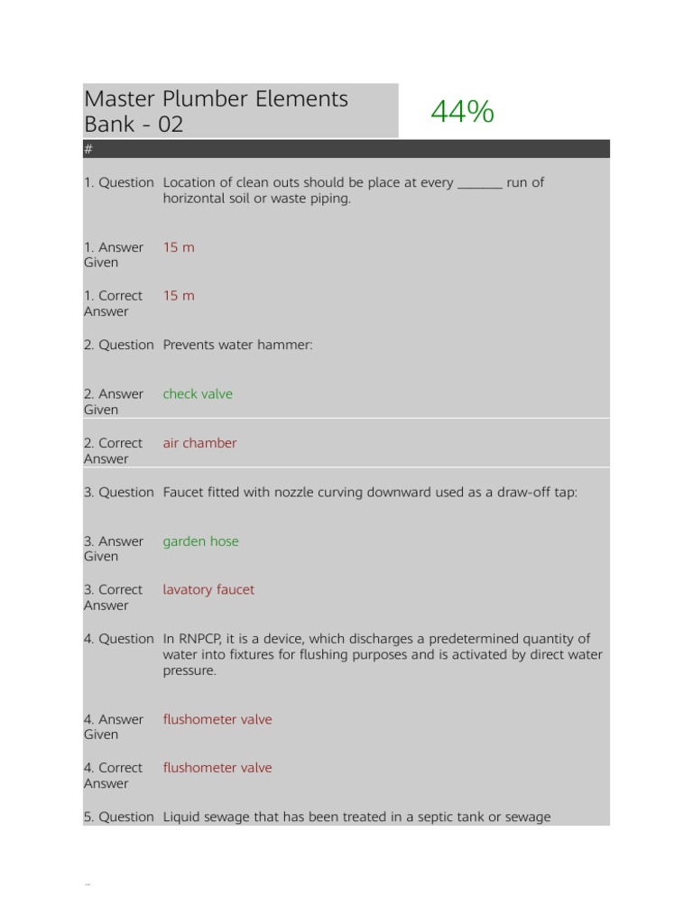 Master Plumber Exam Review Questions | PDF | Plumbing | Pipe (Fluid ...