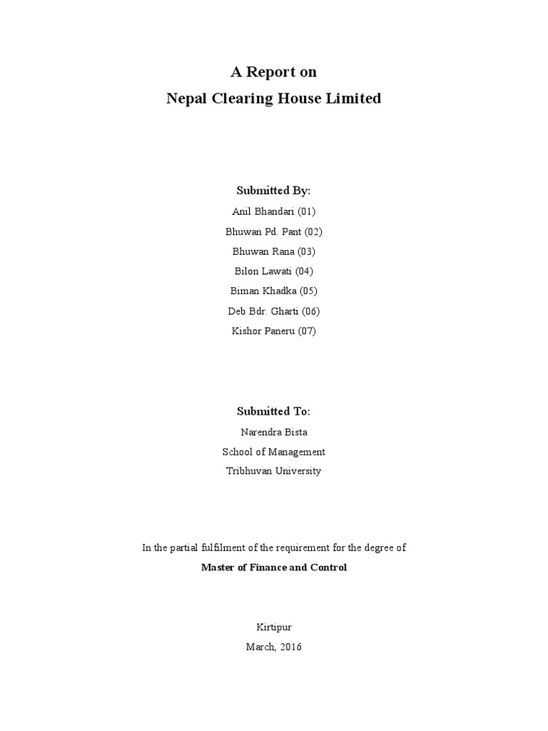 A Report On Nepal Clearing House Limited: Submitted by | PDF | Cheque ...