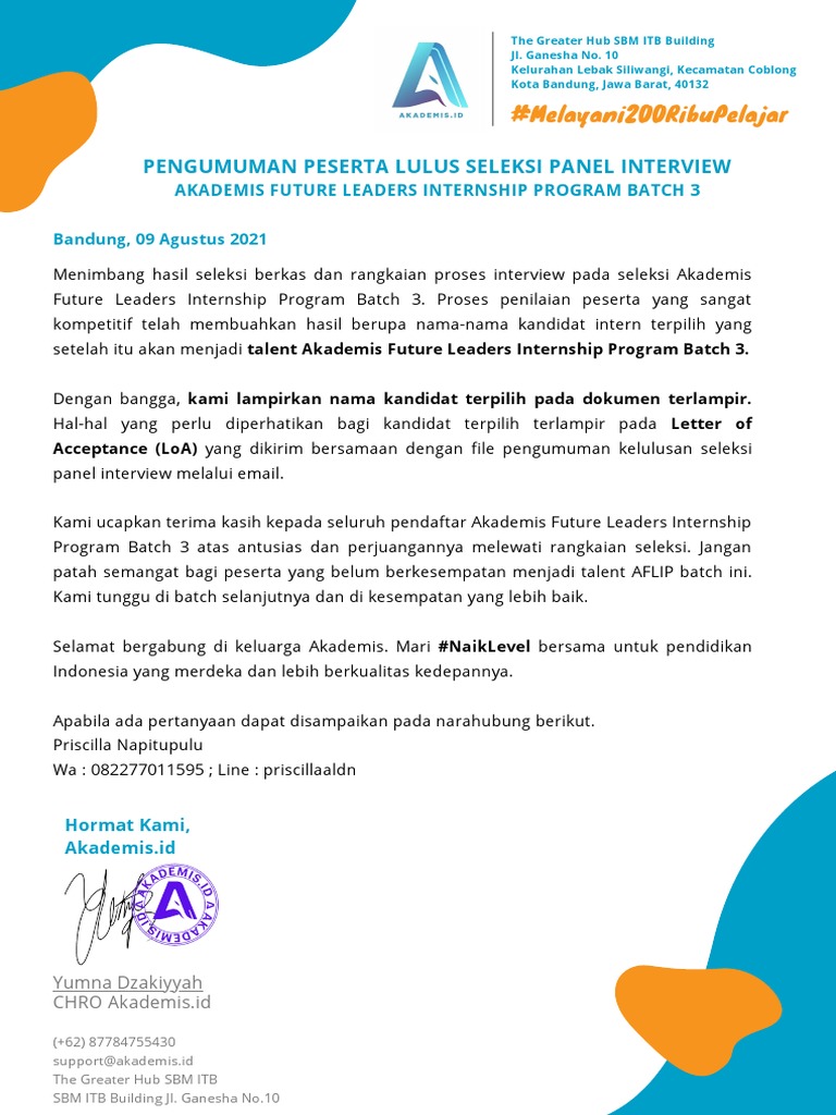 Pengumuman Peserta Lolos Seleksi Panel Interview AFLIP Batch 3 Tahun 2021 | PDF