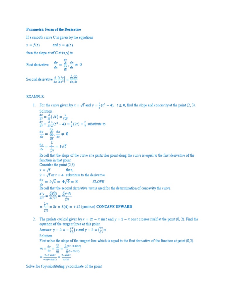 Parametric Form of the Derivative Functions | PDF | Derivative | Slope