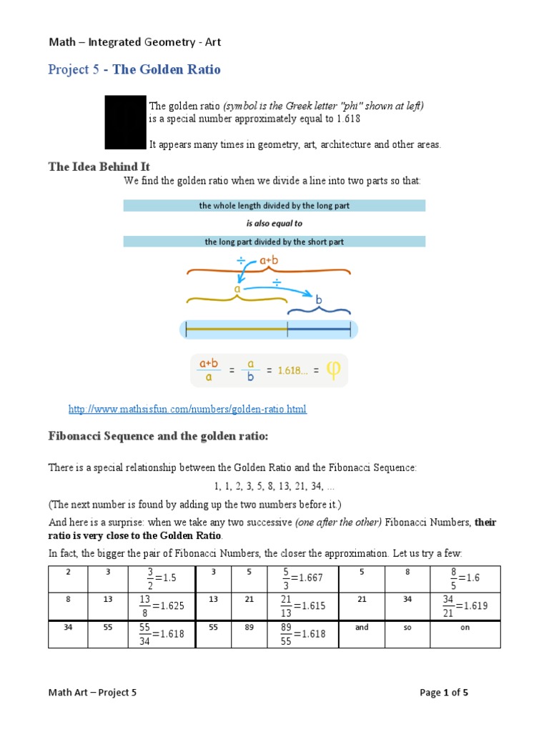 Project 5 - The Golden Ratio: The Idea Behind It | PDF | Mathematics ...