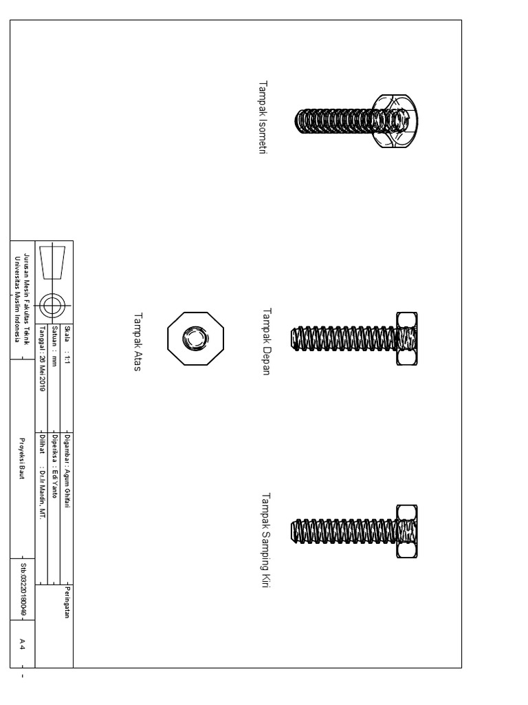 Gambar Teknik Proyeksi Baut 1:1 | PDF