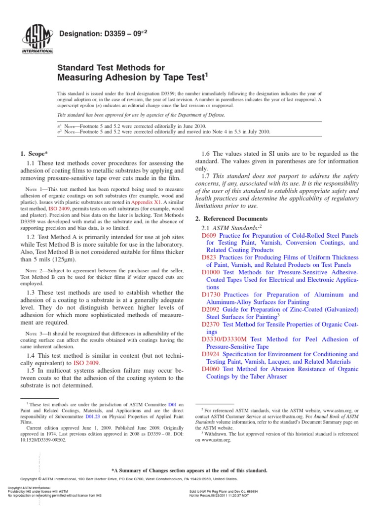 ASTM D3359 Standard Test Methods For Grading Adhesion With, 52% OFF