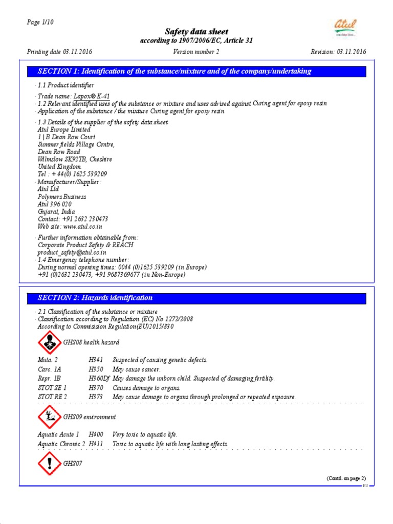 Safety Data Sheet: SECTION 1: Identification of The Substance/mixture ...