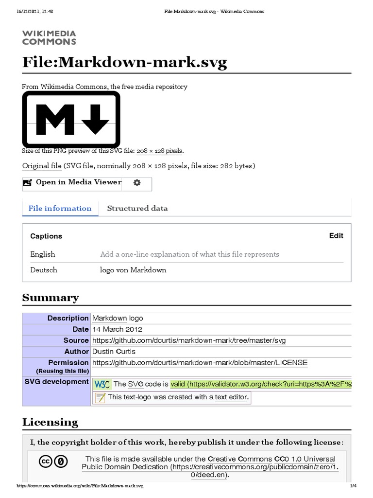 File - Markdown-Mark - SVG - Wikimedia Commons | PDF | Creative Commons ...