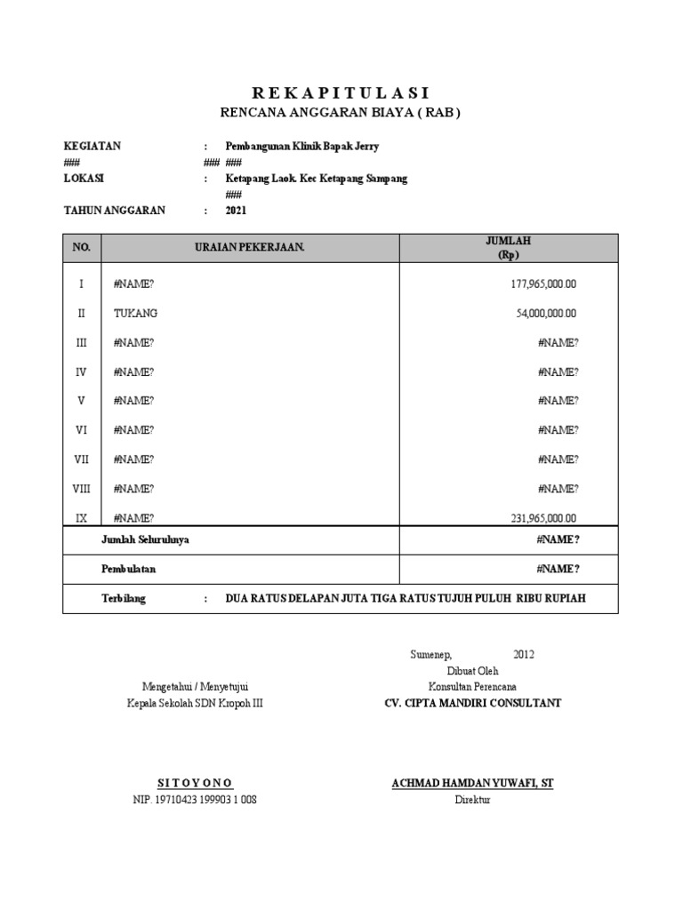 Rekapitulasi: Rencana Anggaran Biaya (Rab) | PDF