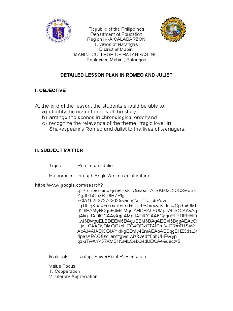Romeo and Juliet Daily Lesson Plan | PDF | Characters In Romeo And Juliet