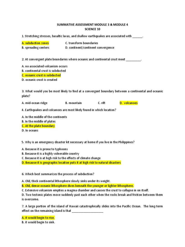 Summative Assessment Module 3 & Module 4 Science 10 | Download Free PDF ...