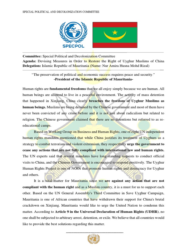 Specpol - Mauritania - Position Paper | PDF | Human Rights | World Politics