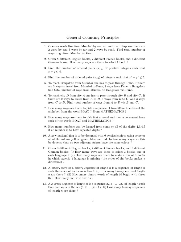 Combinatorics Problem Set | PDF | Numbers | Linguistics