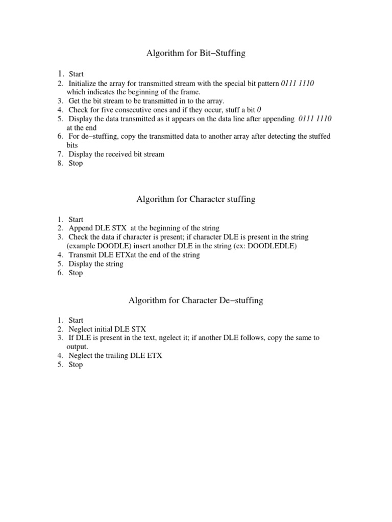 Algorithm For Bit Stuffing 1 | PDF