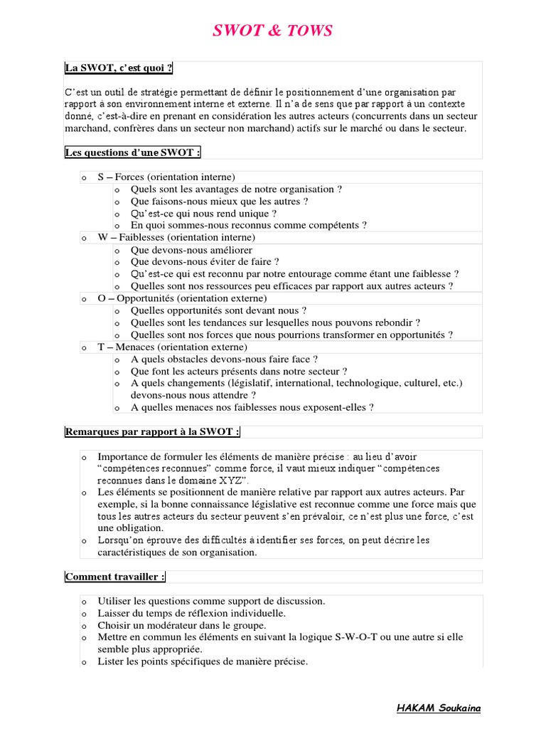 Swot & Tows | PDF | Analyse SWOT