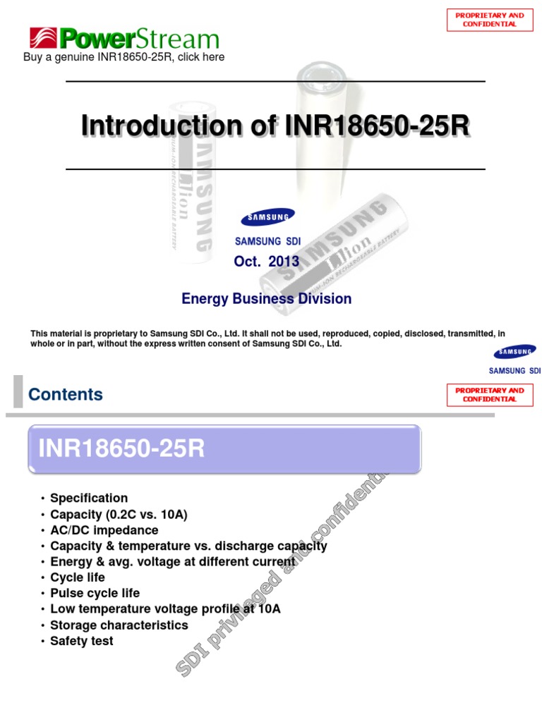 INR18650 25R Datasheet | PDF | Force | Metrology