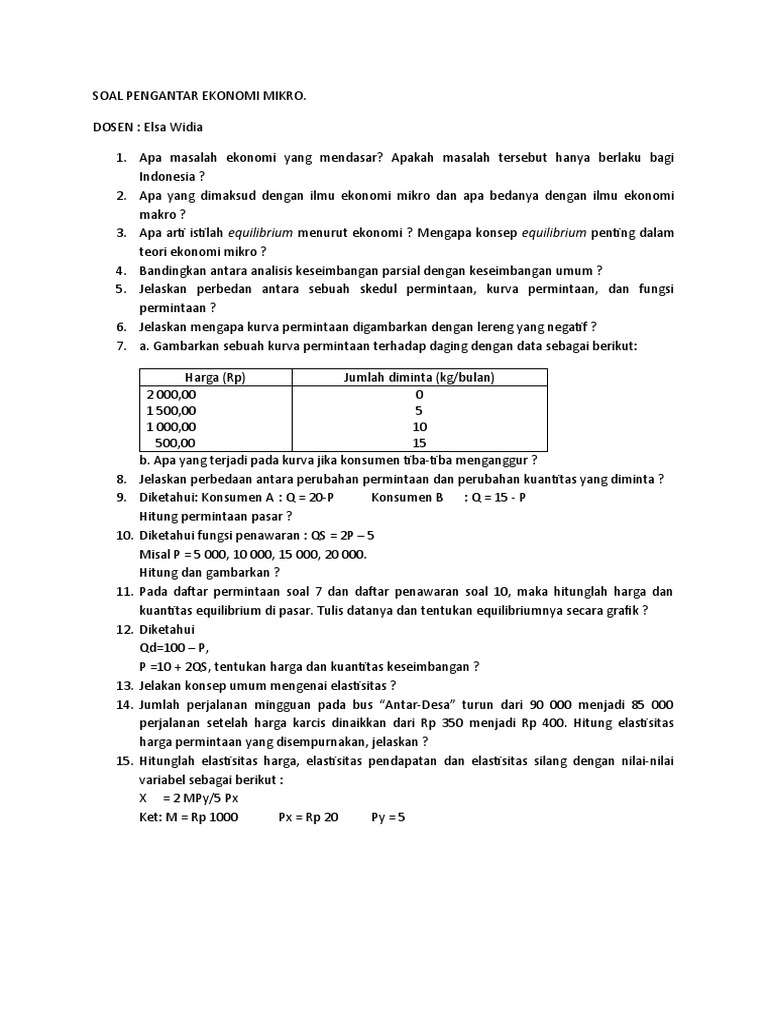 Soal Pengantar Ekonomi Mikro | PDF