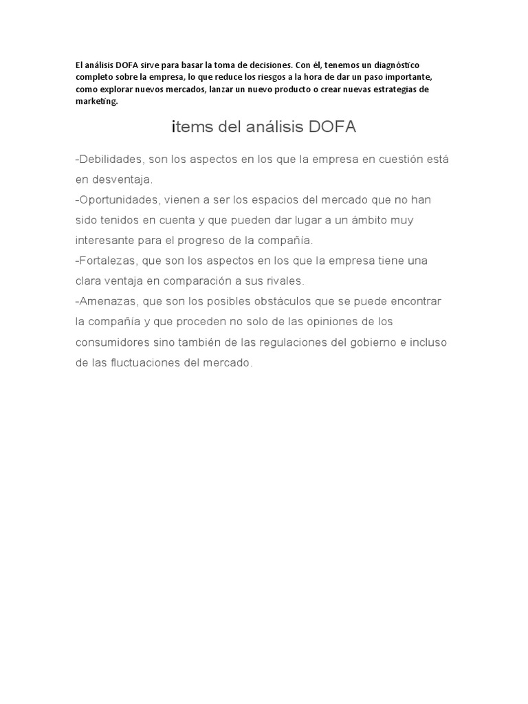 Que Es La Matriz Dofa El Análisis DOFA Sirve para Basar La Toma de ...