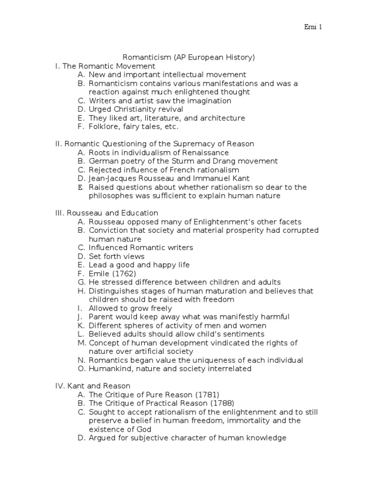 AP Euro Notes (Chapter 20 Including Romanticism) | PDF | Romanticism ...