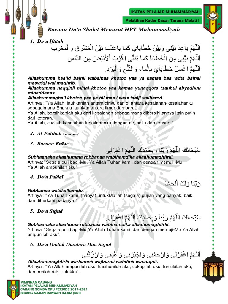 Bacaan Do'a Shalat Menurut HPT Muhammadiyah. | PDF
