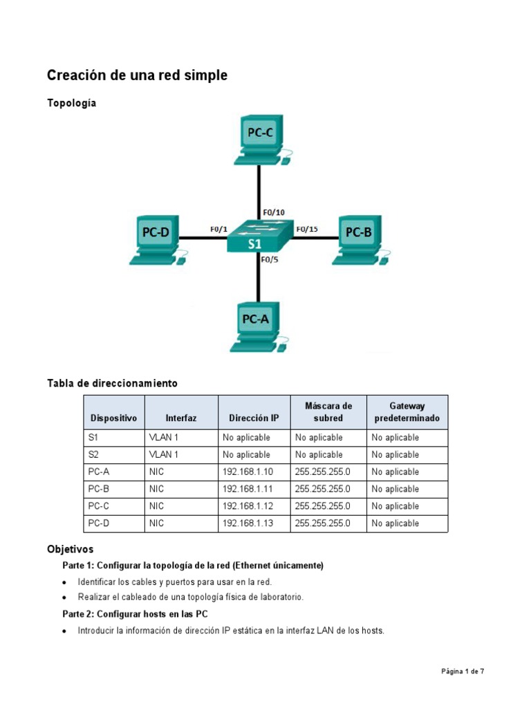 1.creación de Una Red Simple | PDF | Dirección IP | Red de computadoras