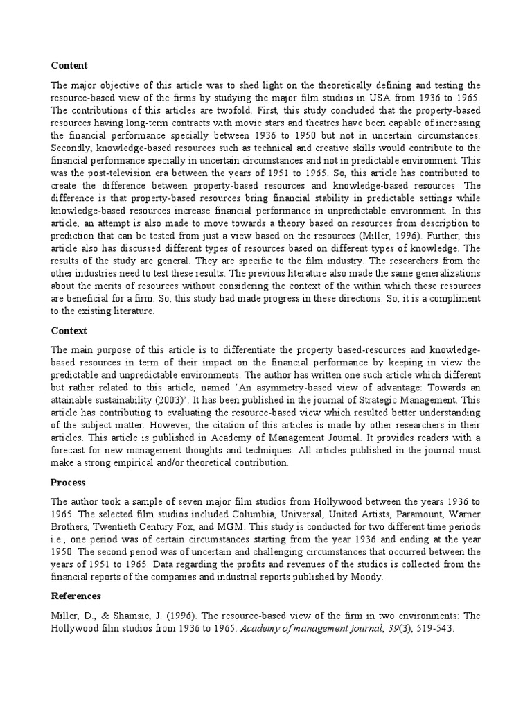 Article Review-Film Studios | PDF | Strategic Management | Knowledge ...