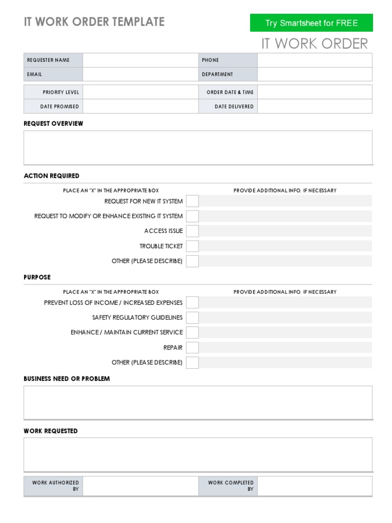IT Work Order Template Guide | PDF