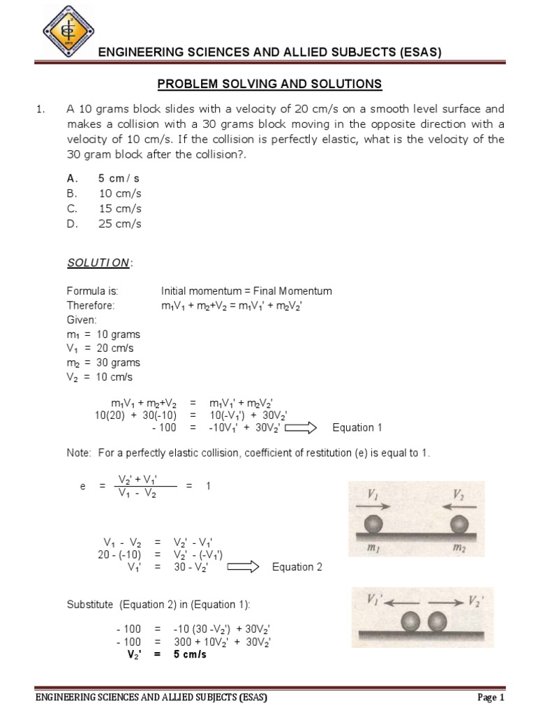 ESAS-SAMPLE PROBLEM AND SOLUTIONS-Final | PDF | Collision | Applied And Interdisciplinary Physics