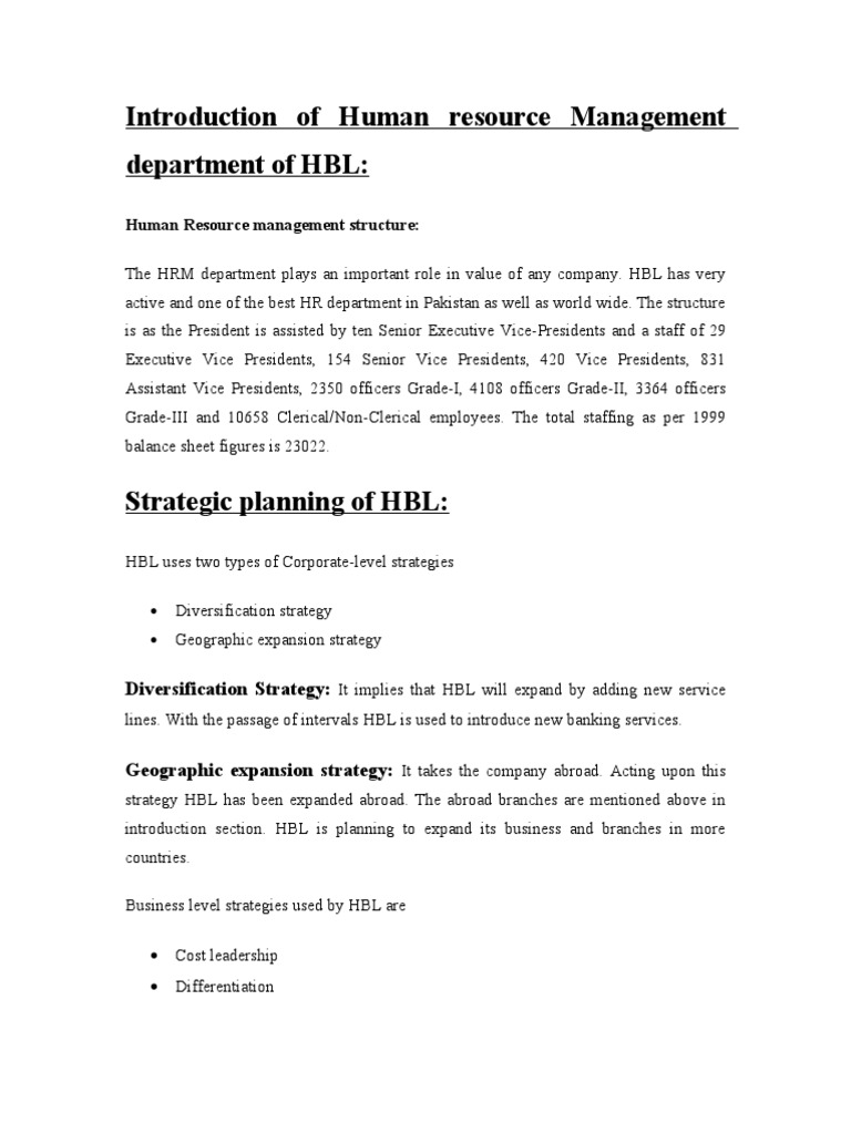 Introduction of Human Resource Management Department of HBL | PDF ...
