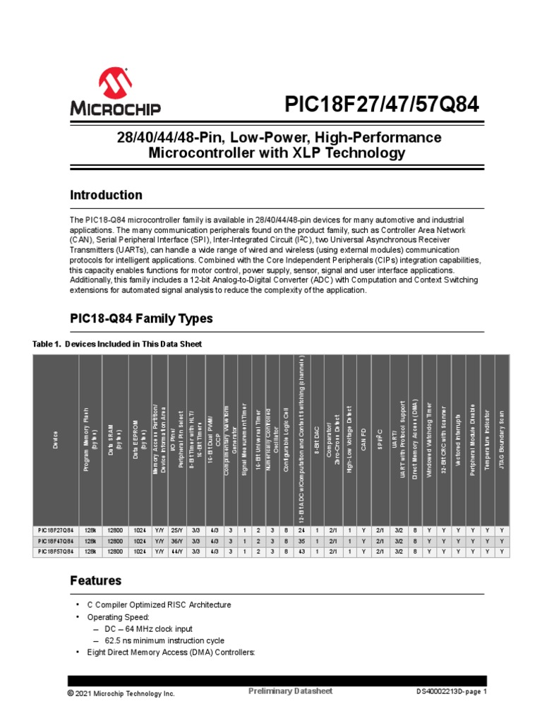 PIC18F27 47 57Q84 Data Sheet 40002213D | PDF | Microcontroller | Analog ...