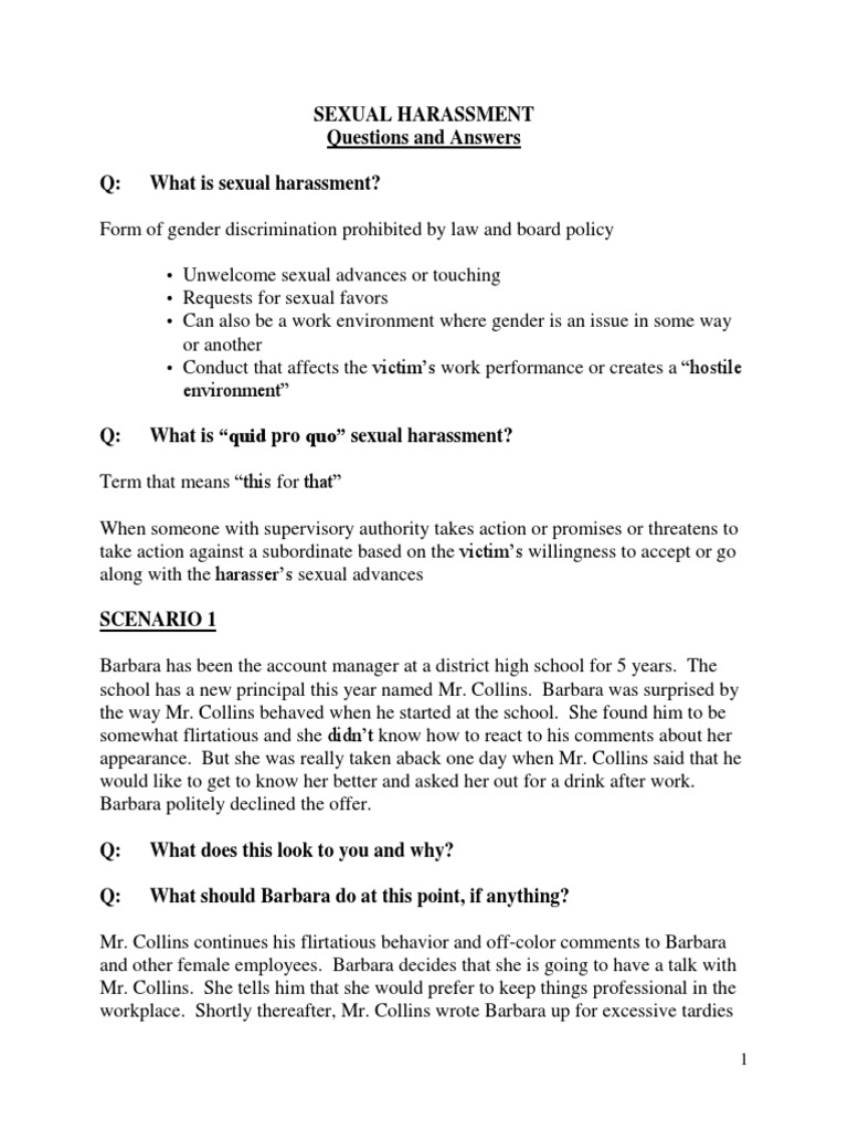 Sexual Harassment Questions and Answers Q: What Is Sexual Harassment ...