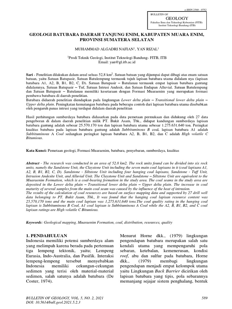 Geologi Batubara Daerah Tanjung Enim, Kabupaten Muara Enim, Provinsi ...