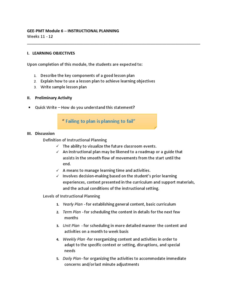 Module 6-Instructional Planning | PDF | Lesson Plan | Teachers