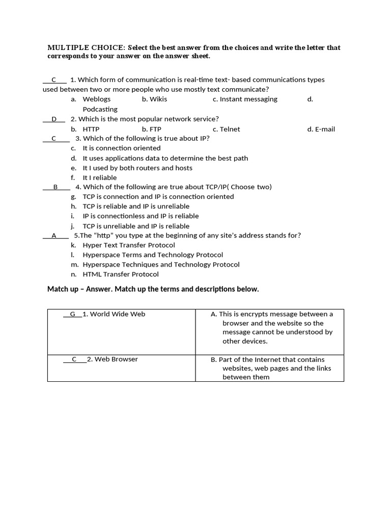 MULTIPLE CHOICE: Select The Best Answer From The Choices and Write The ...