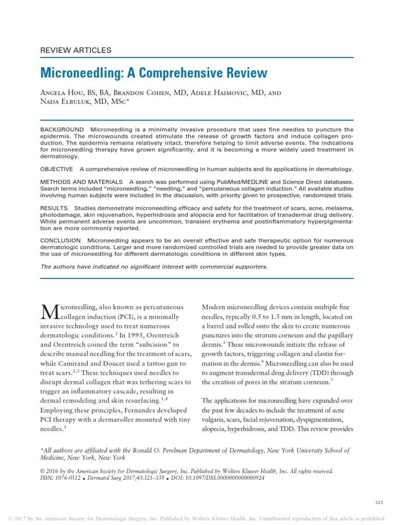 Microneedling A Comprehensive Review | PDF