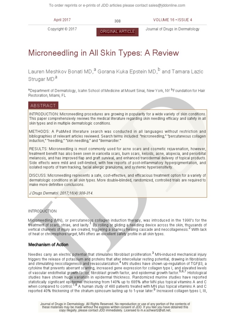 Microneedling in All Skin Types A Review | PDF | Scar | Medicine