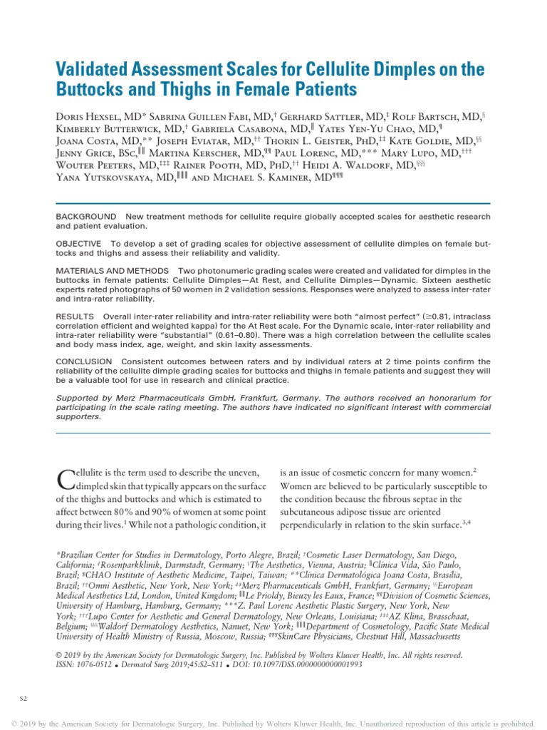 Validated Assessment Scales For Cellulite Dimples On The Buttocks and ...