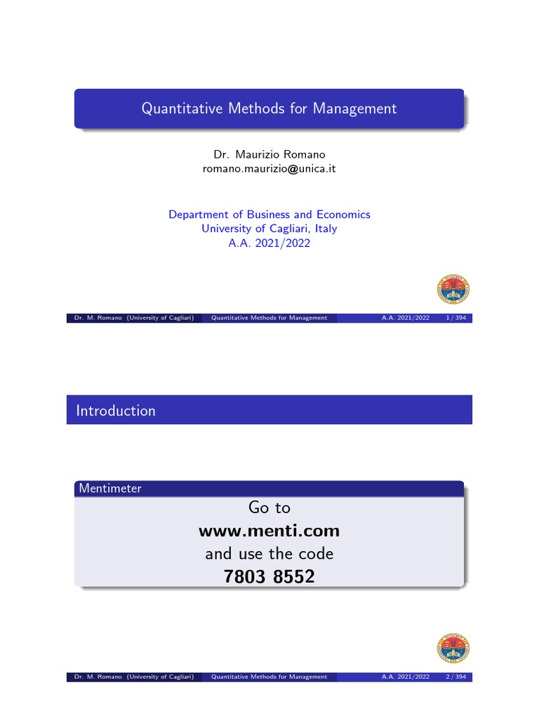 Quantitative Methods - Chapter 1-2-5-6-7-8-9-10-15-17 | Download Free ...