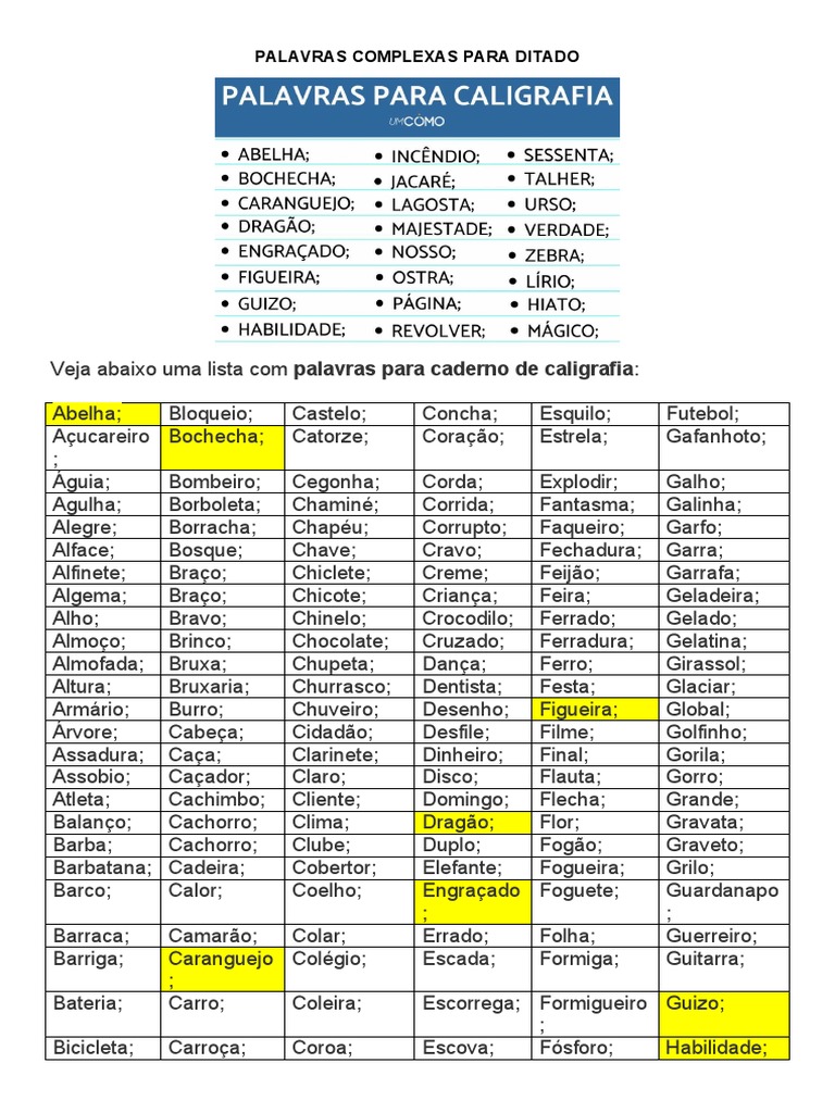 Palavras Complexas para Ditado | PDF