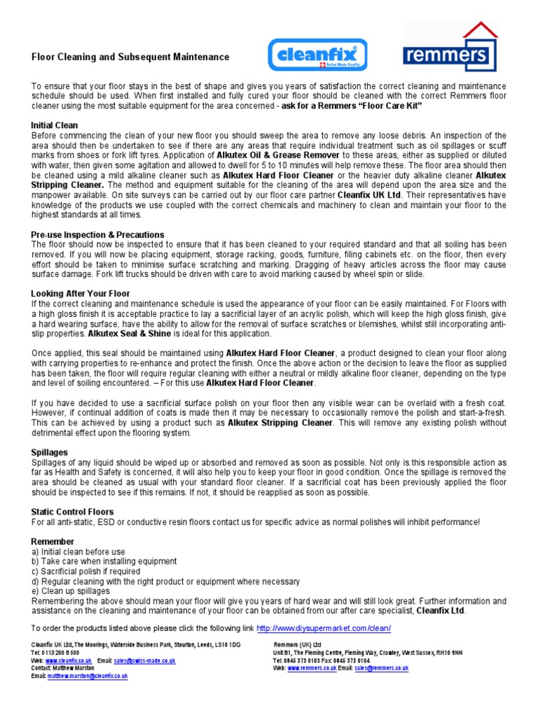 Floor Cleaning and Maintenance Document | PDF | Materials | Building ...